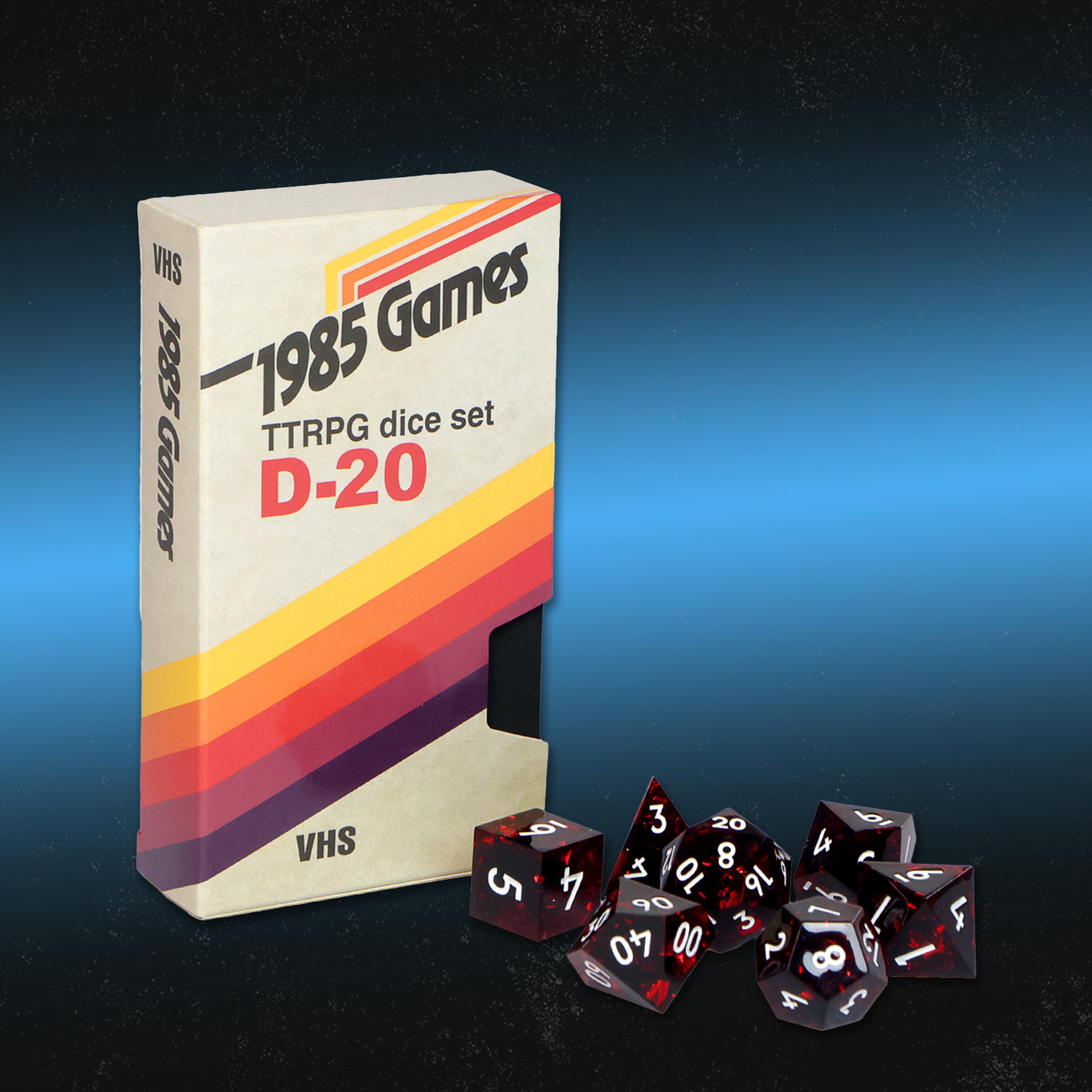 VHS Dice: Ruby Red | TTRPG Resin Gaming Dice Set – 1985 Games